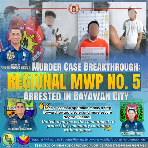 Pnp Murder Case Breakthrough Regional Mwp No 5 Arrested In Bayawan