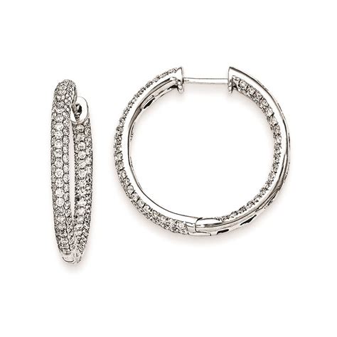 14k White Gold Real Diamond Hinged Hoop Earrings