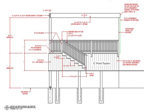 An Architectural Drawing Shows The Steps And Railings For A Deck Area With Various Measurements