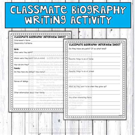 Classmate Biography Back To School Writing Activity All About A Classmate