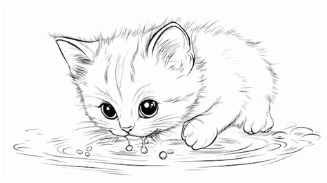 Playful Cute Cat In Water Coloring Page Premium Ai Generated Vector