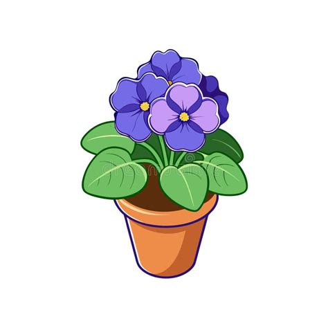 Cartoon African Violet In Clay Pot Stock Image Illustration Of