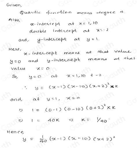 Solved 4 Determine The Equation Of The Quartic Function With The