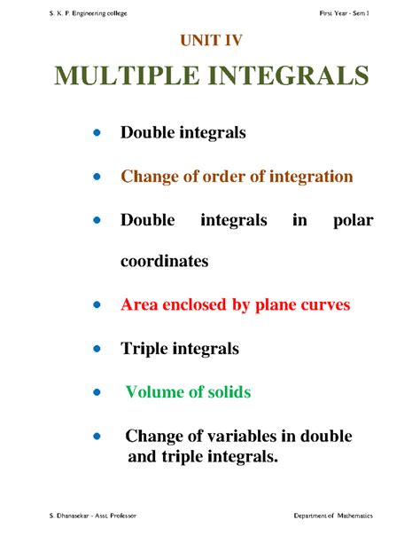 Unit 4 Multiple Integrals Lecture Notes Acad Year 2020 2021 Studocu