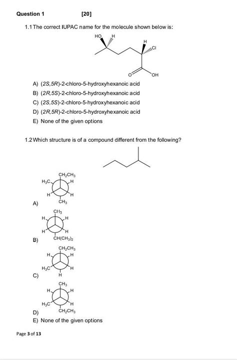 Solved 11 The Correct Iupac Name For The Molecule Shown