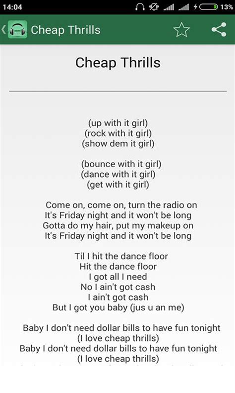 Sia Cheap Thrills Lyrics Apk For Android Download