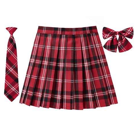 Sawkmw Womens Girl Plaid Jk Pleated Skirt High Waist Miniskirt Bow Tie
