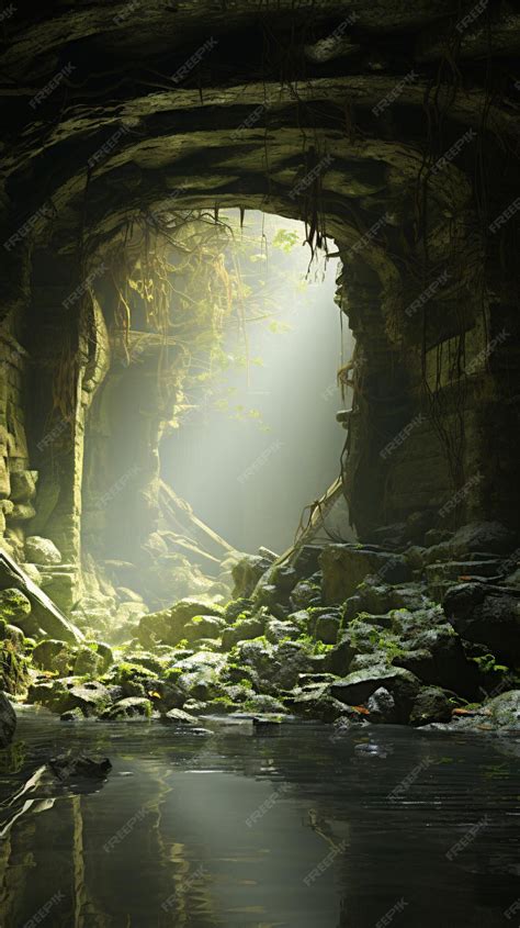 Premium Ai Image Underground Tunell With Vegetation Trees River And Water Vegetation Flora