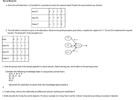 neural networks a given the truth table below is it possible for a