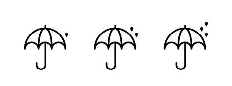 우산과 비는 벡터 아이콘 세트를 삭제합니다 방수 기호 물 방울 아이콘 컬렉션 파라솔 방수 날씨 개념 기상 표지판 비오는 날씨