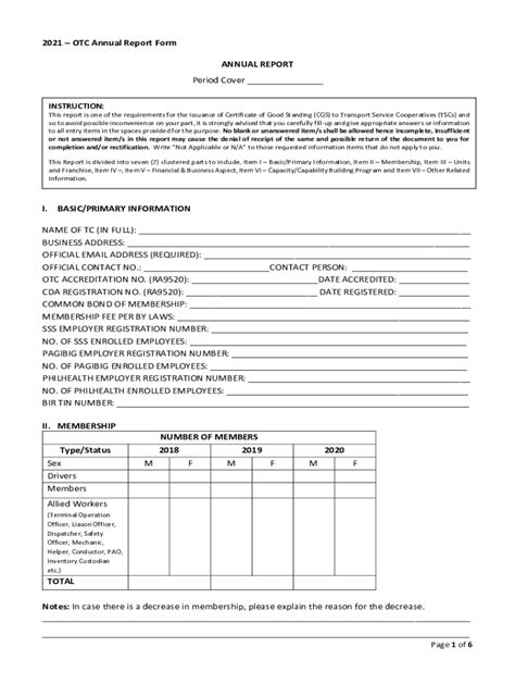2021 Ph Otc Annual Report Form Blank Fillable Template Fill Out