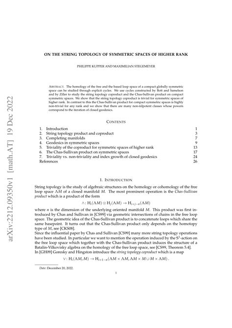 Pdf On The String Topology Of Symmetric Spaces Of Higher Rank