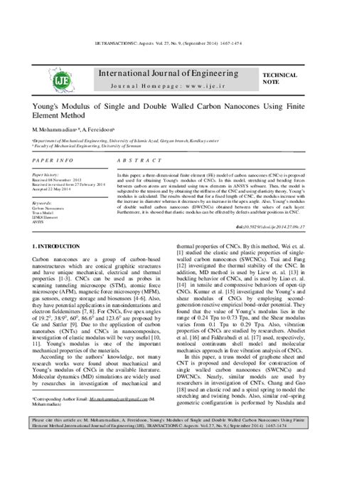 Pdf Youngs Modulus Of Single And Double Walled Carbon Nanocones