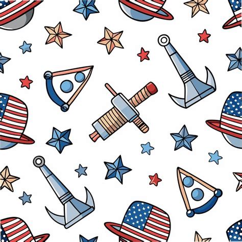 Nautical Patriotic Seamless Patterns Ships Anchors Compasses And Stars