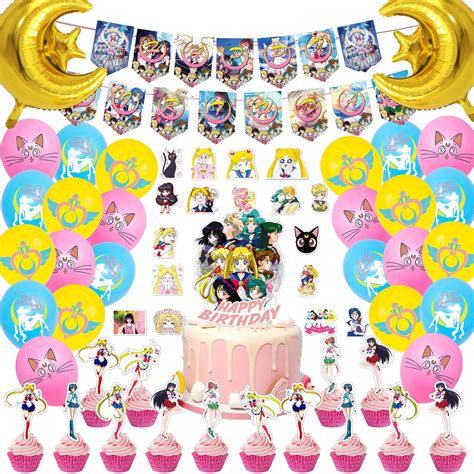 99pcs Sailor Moon Party Supplies Birthday Decorations Include Happy