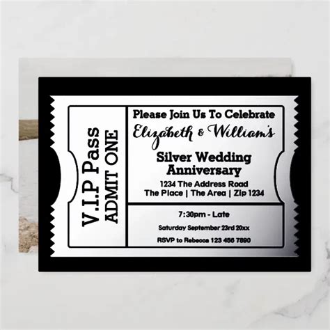 Vip Pass Silver Wedding Anniversary Ticket Foil Invitation Zazzle