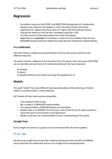 Regression Notes Regression Correlation Measures The Extent And