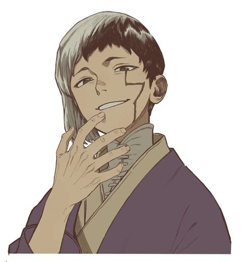 Safebooru 1boy Asagiri Gen Black Hair Dr Stone Hand To Own Mouth