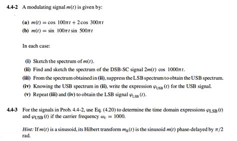 solved 4 4 2 a modulating signal m t is given by a