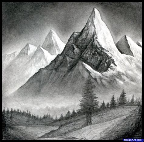 How To Draw Realistic Mountains Step By Step Drawing Guide Рисование