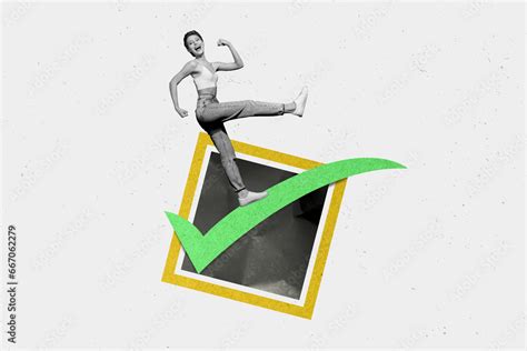 Collage Photo Picture Illustration Huge Check Mark Tick Completed Her