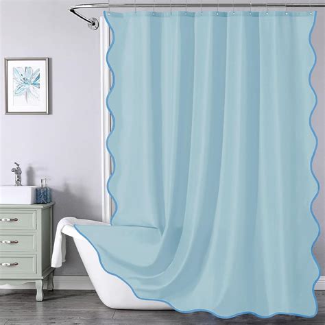 Ortigia Blue Shower Curtain Scalloped Light Blue Coastal