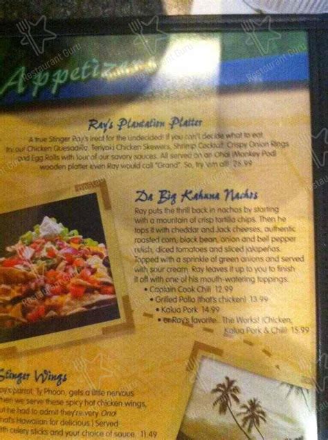 Menu At Stinger Rays Tropical Bar And Grill Honolulu