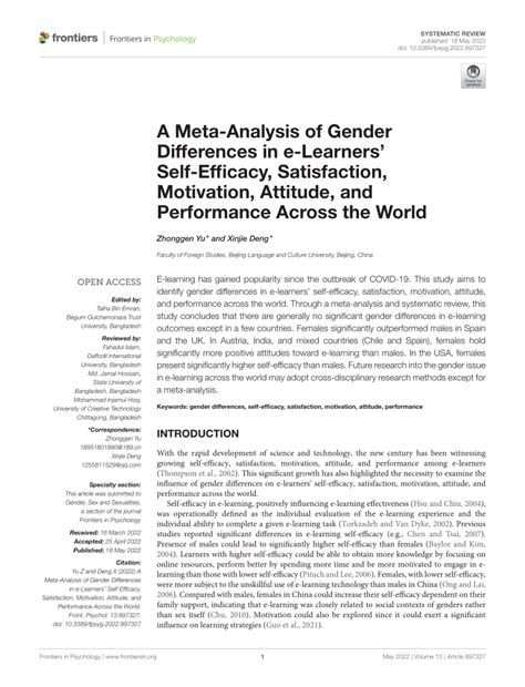Pdf A Meta Analysis Of Gender Differences In E Learners Self