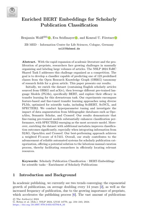 Pdf Enriched Bert Embeddings For Scholarly Publication Classification