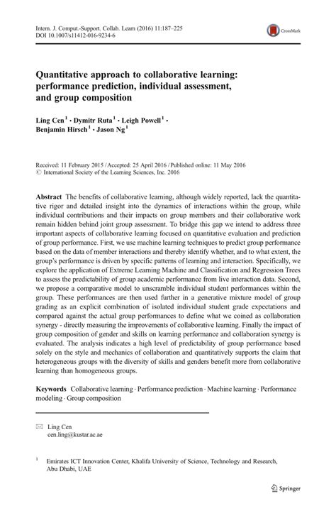 Pdf Quantitative Approach To Collaborative Learning Performance Prediction Individual