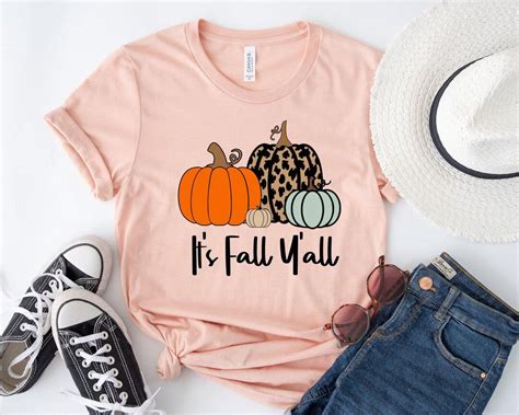 Cute Fall T Shirt Its Fall Yall Shirt Funny Leopard Pumpkin Spice Thanksgiving Shirt Womens