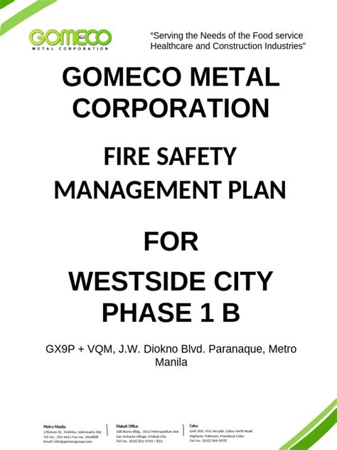 Fire Safety Management Plan Pdf Safety