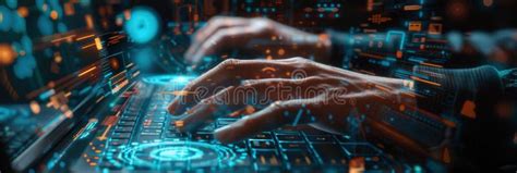hackerand x27 s hands are actively typing on a keyboard highlighted by a