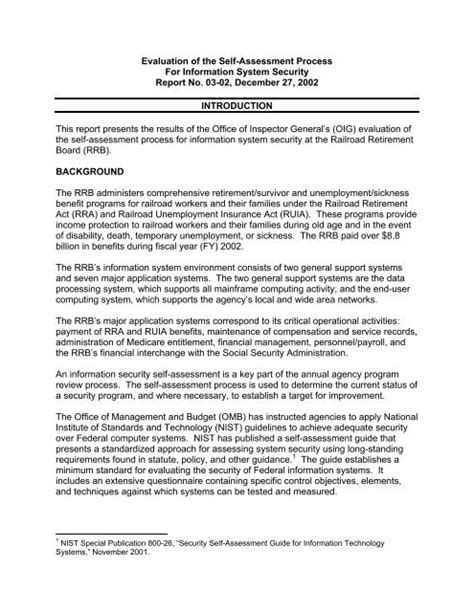 Evaluation Of The Self Assessment Process For Information System