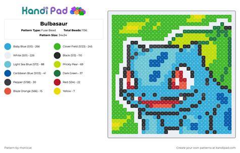 Bulbasaur Fuse Bead Pattern Kandi Pad Kandi Patterns Fuse Bead