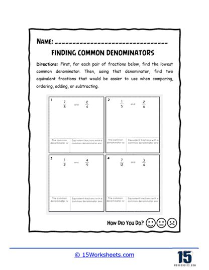 Common Denominators Worksheets Confidently Convert 15