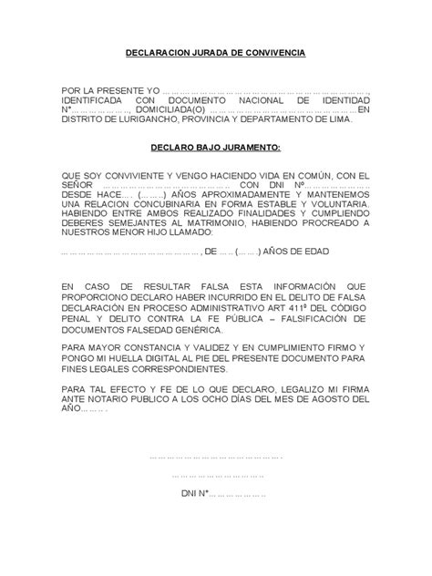 Declaracion Jurada De Convivencia Notarial Pdf