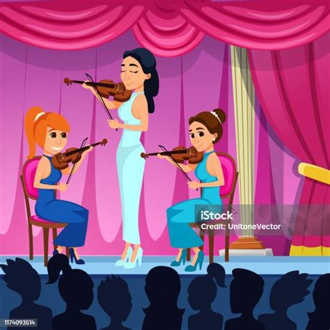 정보 전단지 바이올린 트리오 심포니 플랫 교향악단에 대한 스톡 벡터 아트 및 기타 이미지 교향악단 만화 소녀 Istock