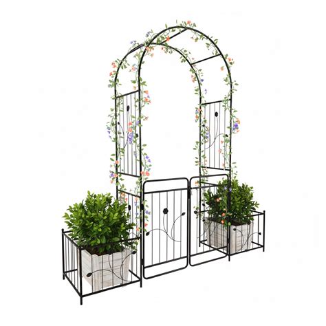 Arche Ronde En Métal Pour Rosiers Avec Portillon Et 2 Bacs à Plantes