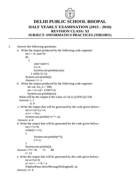 Half Yearly Examination Class 11 Ip Revision 2015 16 Pdf Computer