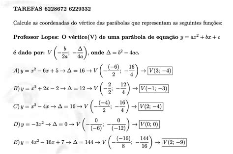Obtenha O Vértice De Cada Uma Das Parábolas Educa