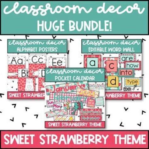 Strawberry Classroom Theme Complete Editable Decor Bundle For Back To