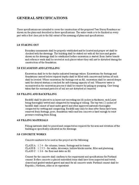 Sample General Specifications Pdf Plumbing Concrete