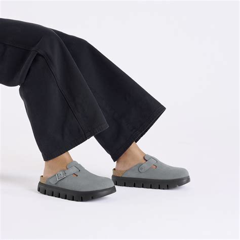 Boston Chunky Suede Leather Basalt Gray Black Birkenstock