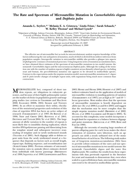 Pdf The Rate And Spectrum Of Microsatellite Mutation In