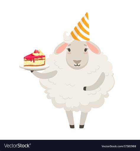 Cute White Sheep Character Wearing Party Hat Vector Image