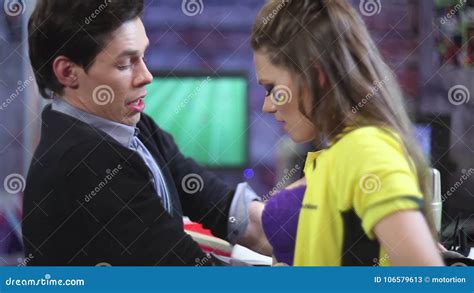 Beautiful Girl Forcing Young Guy To Have Sex At Office Stock Video