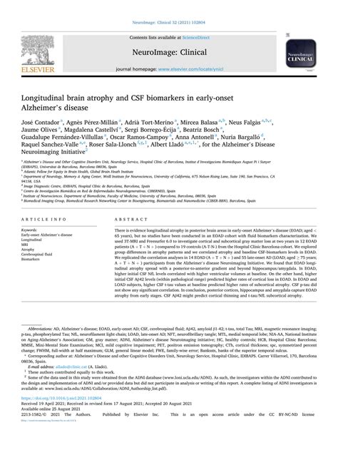 Pdf Longitudinal Brain Atrophy And Csf Biomarkers In Early Onset