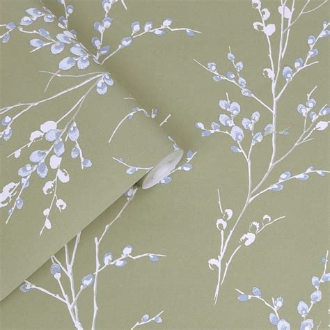 Pussy Willow Moss Green Wallpaper Emporium