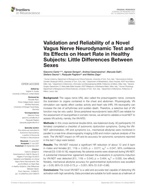 Pdf Validation And Reliability Of A Novel Vagus Nerve Neurodynamic